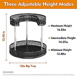Detoypapa 2 Tiers Lazy Susan Organizer for Countertop - Spice Rack Organizer Height Adjustable Turntable Organizer - Cabinet in Kithen, Bathroom, Pantry Organizers and Storage - Black