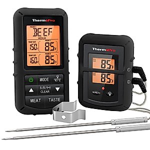 ThermoPro TP20B Black 500FT Wireless Meat Thermometer with Dual Meat Probe, Digital Cooking Food Meat Thermometer Wireless for Smoker BBQ Grill Thermometer, NSF Certified