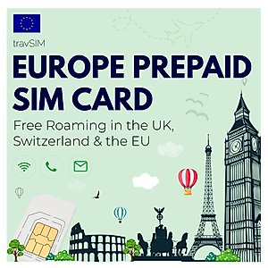 travSIM Europe SIM Card | 10GB Mobile Data at 4G/5G speeds | Free Roaming in UK, Switzerland & 30+ EU Countries | Plan on Europe SIM Card Prepaid with Data is Valid for 30 Days