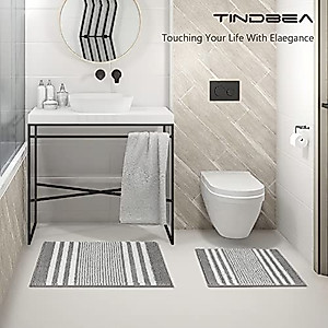 Tindbea Bathroom Rugs Set 2 Piece, Extra Soft and Absorbent Fluffy Striped Chenille Bath Mat Rug Set, Non Slip Bathroom Floor Mat, Machine Washable (20" x 32" Plus 16" x 24", Gray)