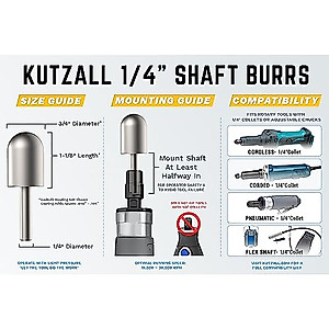 Kutzall Extreme Ball Nose Burr, 1⁄8" Shaft, Very Coarse - Woodworking Attachment for Dremel, Foredom, DeWalt, Milwaukee. Abrasive Tungsten Carbide 1⁄8" (3.1mm) Dia. X 7⁄8" (22.2mm) Length, BNX-18-EC