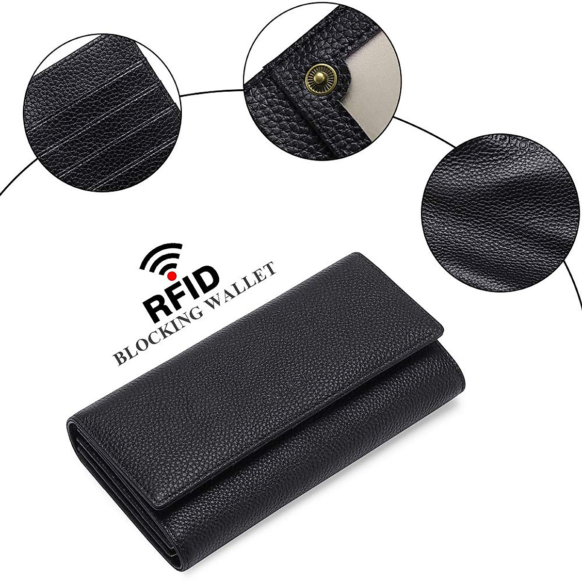 GOIACII Women's Wallet RFID Blocking Genuine Leather Large Capacity Card holder Ladies Clutch purses for women