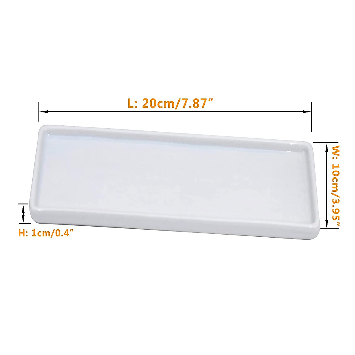 Ceramic Vanity Tray Small Rectangle, Bathroom Candle White Tray, Organizer for Candle, Soap, Jewelry, Perfume, Cosmetics Towel Holder for Decoration Bathroom, Kitchen, Counter, Restroom(Mid)