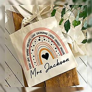 Canvas Tote Bag Gifts w/Name - 9 Design 15"x16" - Personalized Totes Bags for Appreciation Week Gift - Custom Cotton Shoulder Schoold Bag for Women - Customized Cotton Bags Math Art Apple Theme C1