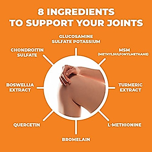 Glucosamine Chondroitin MSM Turmeric Boswellia - Joint Support Supplement. Antioxidant Properties. Helps with Inflammatory Response. Occasional Discomfort Relief for Back, Knees & Hands. 90 Capsules