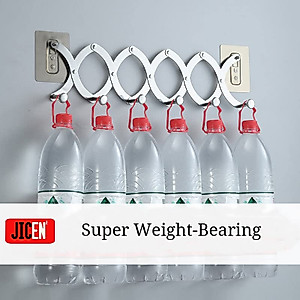 Jicen Over The Door Hooks, Extendable to 23" Wide Towel Holder for Bathroom, Made of Thickened Stainless Steel Door Mount Towel Rack, Towel Rack with Up to 6 Hooks, Easy to Install Towel Hooks.