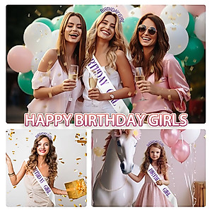 Birthday Girl Tiara Set - Sash, Crown, and Rhinestone Headband for Women, Princess Accessories Gift