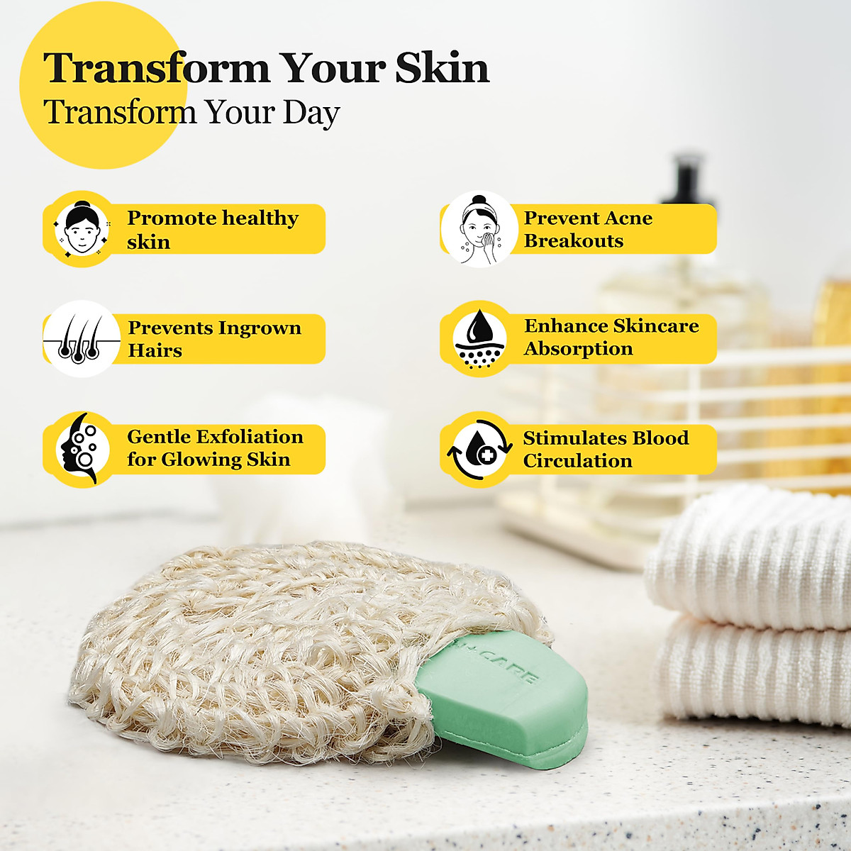 Natural Handwoven - Sisal Loofah - Body Scrubber Made from Premium Agave Fibers - Arabic - Turkish Style Shower loofah - Loofah Sponge with bar Soap Pouch - Loofah Exfoliating Body Scrubber (2-Pack)