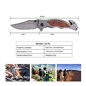 KEENSUN Pocket Folding Knife with Glass Breaker and Belt Cutter–Tactical Knife, Hunting Knife, Flipper Knife,EDC Knife.Thumb stud Assisted Opening Knifes with Liner Lock and Pocket clip.Good for Camping, Hiking, Indoor and Outdoor Activities.