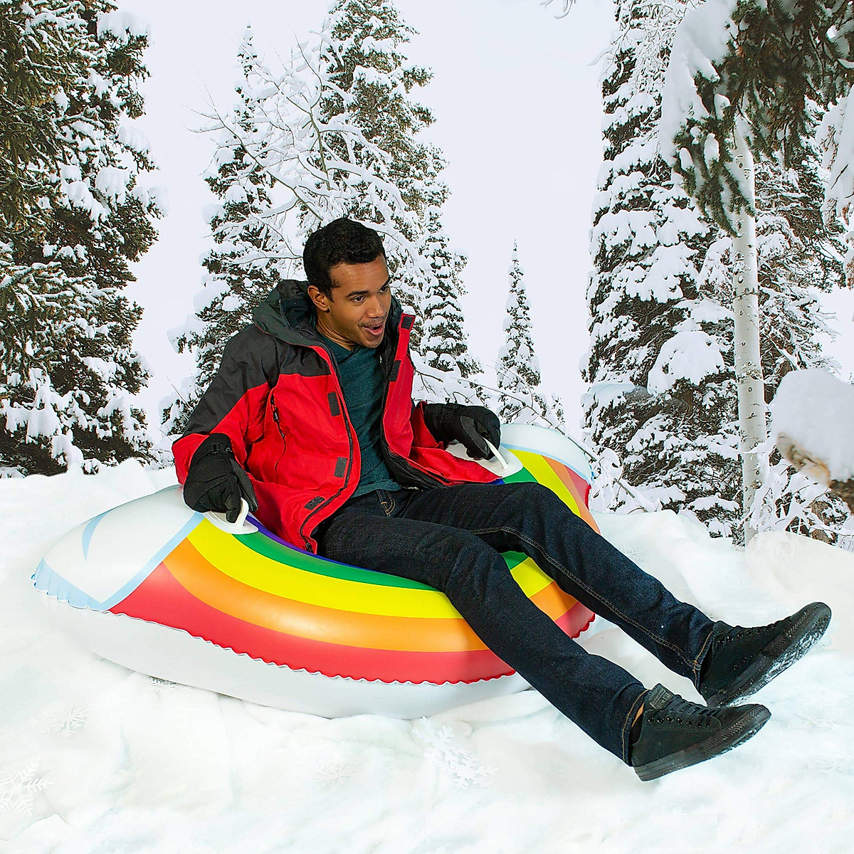 SNOWCANDY Snow Tube 48" Arctic Rainbow, Inflatable Snow Sled Toboggan for Kids and Adults, Heavy Duty with Handles and Bottom, Winter Outdoor Sledding, Easy to Inflate and Deflate