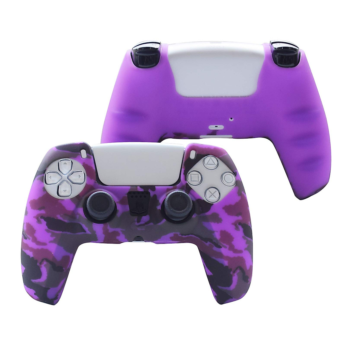 PS5 Controller Skin-Hikfly Silicone Cover for PS5 Controller Grips,Non-Slip Cover for PlayStation 5 Controller- 2 x Skin with 8 x Thumb Grip Caps(Purple,Grey)