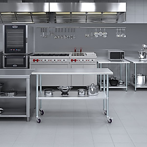 AmGood 24 in. x 60 in. Stainless Steel Work Table with Wheels | Metal Kitchen Food Prep Table | NSF