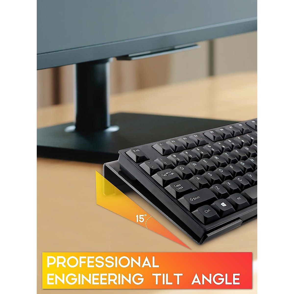 Kalolary 3Pcs Black Acrylic Tilted Computer Keyboard Holder with Mouse & Keyboard Wrist Rest Pad, Computer Keyboard Stand Set for Easy Ergonomic Typing for Office Desk, Home, School