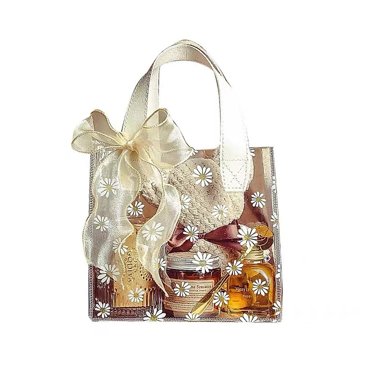 Clear Gift Wrap Bag with Handles (2pcs,9.1 X 9.8X 5.5'') Heavy Duty Plastic Waterproof Gift Packing Bag for Party, Reusable Merchandise Retail Transparent PVC Shopping Tote Bags for Package Candy