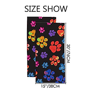 Hand Bath Towels 2 Pack Rainbow Animal Paws Print Absorbent Face Fingertip Towels for Bathroom Kitchen Gym Spa Soft Hair Drying Cloth Quick Dry, 30 x 15 Inch