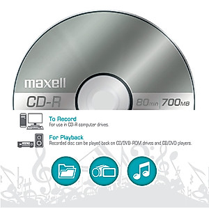Maxell 648210 CD-R Discs, 700MB/80min, 48x, w/Slim Jewel Cases, Silver, 10/Pack