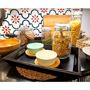 EZDC Wooden Tray, Coffee Table Tray, Ottoman Tray Dark Brown 16 x 12” Modern Aesthetic Decorative Serving Tray with Handles for Drinks and Food