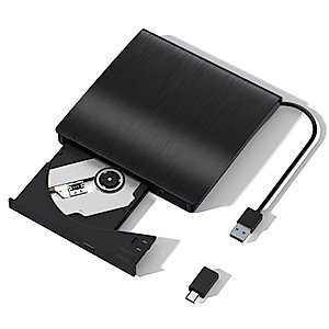 BILEYCHA External DVD Drive, USB 3.0 USB C CD Burner Portable DVD CD +-RW Drive DVD Player for Laptop CD ROM Burner Compatible with Desktop PC Windows Linux OS Apple Mac