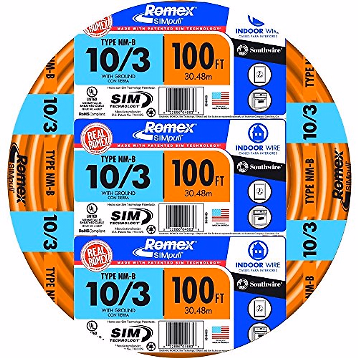 Woods 63948426 100' 10-3 NMW/G Wire, Orange, 100 Ft