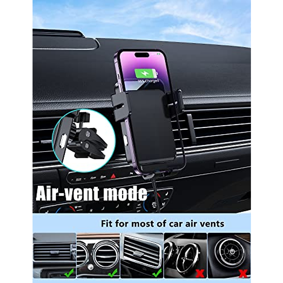 Wireless Car Charger, MOKPR 15W/10W/7.5W Cup Holder Phone Mount, Auto Clamping Fast Charging Car Mount, Air Vent Phone Holder for iPhone 14/13/12 pro/12/11/XS/X/8/8, Samsung S23/S22/S10/S9/S8, etc