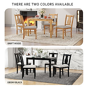 EMKK 5-Piece Set, Wooden Rectangular Kitchen Dinner Breakfast Table and 4 Chairs for 2-4 Person, Dining Room Furniture, Space-Saving Design, Natural