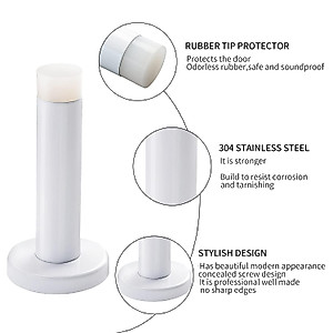 DOKU 10Pcs Door Stop, 3.5 Inch Heavy Duty 304 Stainless Steel Door Stopper with Rubber Tips Bumper, Wall Mounted Door Holder Protection Sound Dampening, White