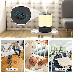 Humidifiers for Bedroom Large Room, Ultrasonic Cool Mist Humidifier Top Fill, 28dB Quiet Baby Air Humidifier with Night Light 7 Color, 28H Diffuser for Plants, Timer, Auto Shut-Off, 2.5L, Black