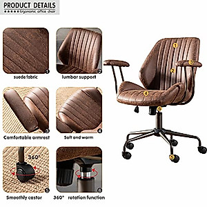 ovios Ergonomic Office Chair Modern Computer Desk Chair Suede Fabric Desk Chair with Armrests for Executive or Home Office (Dark Brown)
