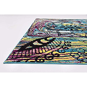 Unique Loom Metro Collection Modern Abstract Henna Floral Area Rug, 9 x 12 ft, Black/Ivory