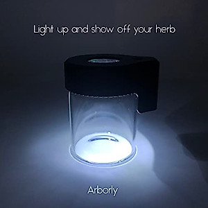 LED Stash Jar with Light - Magnified Glass Jar for Herbs - 5X Magnifying Glass, Air Tight, Smell Proof & USB Rechargeable (Green)