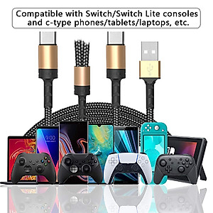 Nextpowerbox Dual Controller Charger Cable, Nylon Braided Y-Splitter USB-C Long Charging Cable, USB to Type C Fast Charging for PS5 DualSense/Xbox Series/Switch Pro Controller (6.6FT)