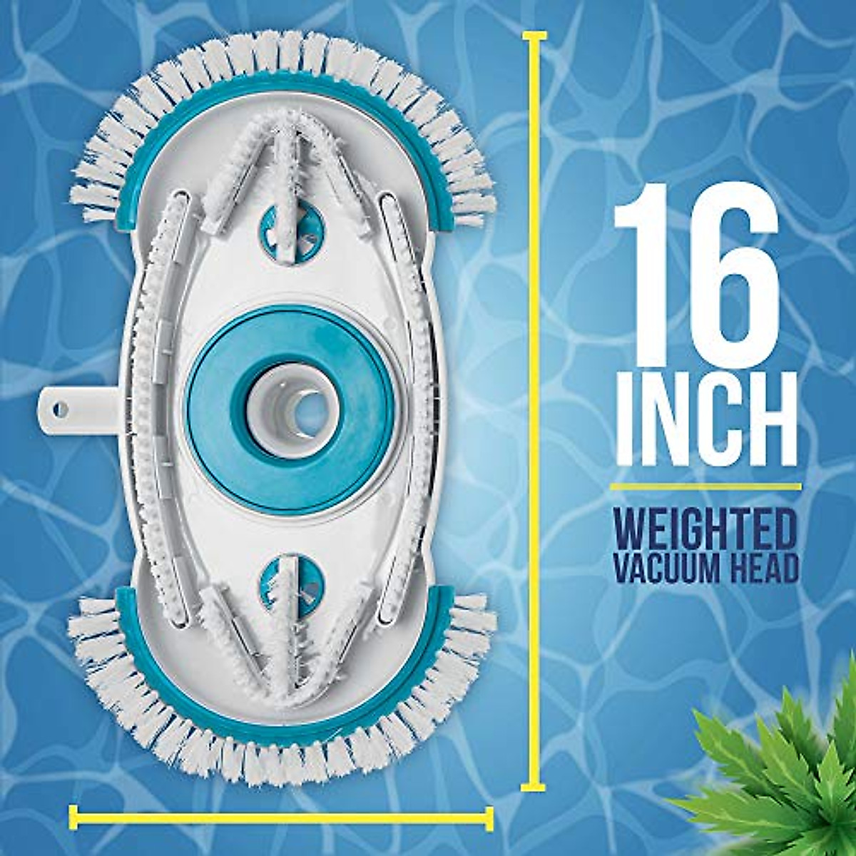 U.S. Pool Supply 16" Weighted Pool Vacuum Head with Nylon Side Bristles, Swivel Hose Connection, EZ Clip Handle - Connect 1-1/4", 1-1/2" Hose - Scrub Clean, Remove Debris - Safe for Vinyl Lined Pools