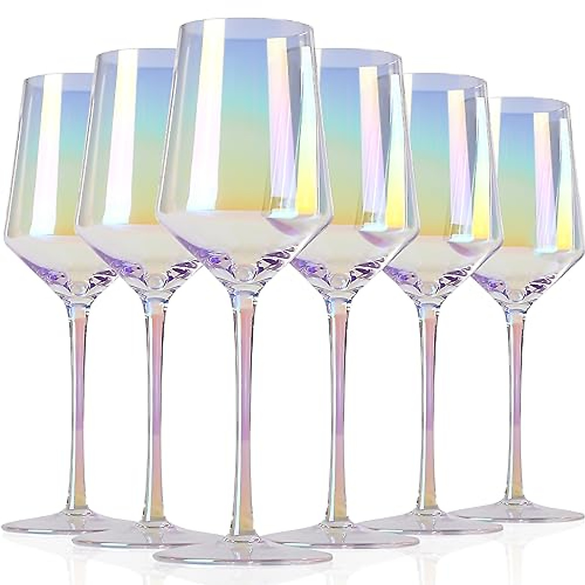 Physkoa Rainbow Wine Glass Crystal Hand-Blown Iridescent Wine Glasses Set of 6 for Wine Tasting,Bar 15oz