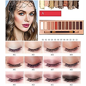 Hegafoo 2Pcs Pro 12 Colors Eyeshadow Makeup Palette - Matte Shimmer Pigmented Blendable Diamond Nude Natural Eye Shadow Pallet Kit with Brush(AB)