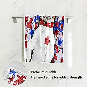 QUGRL Jack Russell Dog Hand Towels Independence Day Fingertip Towel for Bathroom 16 x 30 in, 4Th of July Kitchen Dish Towels Soft Quality Premium Washcloths Bath Decor for Guest Hotel Spa Gym Sport