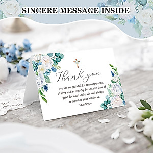 BYBOUS 25 Pack Funeral Thank You Cards with Envelopes Matching Stickers Messages Inside 4×6 in, Watercolor Rose Cross Bereavement Sympathy Thank You Cards for Funeral Family Friends Loved Ones