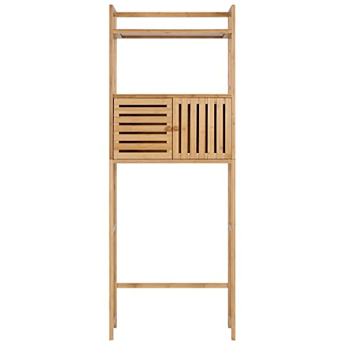 Finnhomy Over The Toilet Storage Cabinet with Doors, Over Toilet Bathroom Organizer, 3-Tier Bathroom Space Saver Organizer with Shelf, Multifunctional Toilet Rack, Natural Bamboo
