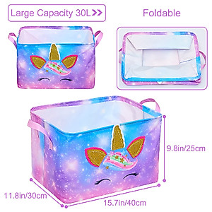 FIOBEE Unicorn Storage Bin Rectangular Laundry Hamper Canvas Storage Basket Waterproof Organizer Bin with Handles for Nursery Clothes Kid's Toys Storage