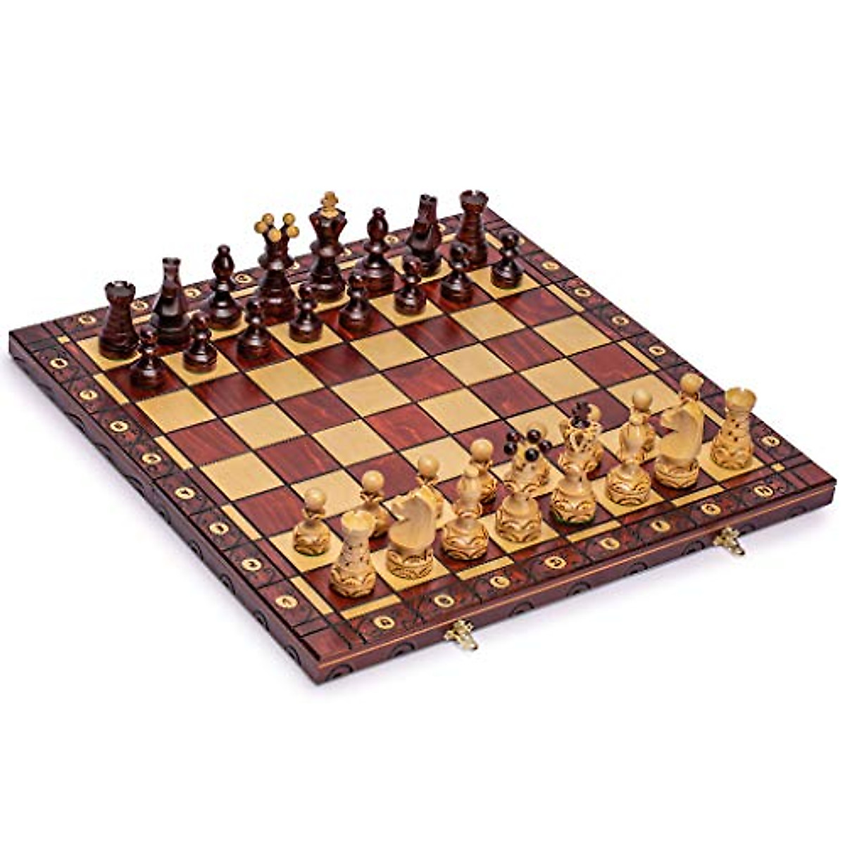 Husaria European International Wooden Chess Game Set - Ambassador - 21.7 Inches - Large-Size Chess Set with Handcrafted Chessmen and Felted Folding Board