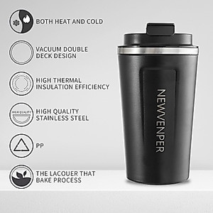 Newvenper Stainless Steel Vacuum Insulated Travel Coffee Mug, Led Temperature Display Insulated Tumbler, Leak Proof With Lid Keeps Cold And Warm, Suitable For Coffee, Tea And Beer (Black)