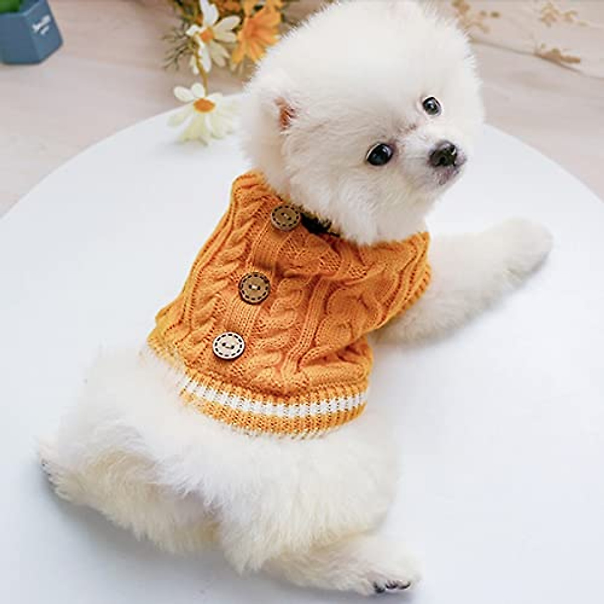 HOUKAI Small Dog Cat Knited Sweater Dog Jumper with Puppy Hoodie Winter Warm Clothes Apparel (Color : Yellow, Size : XL Code)