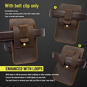 BULLMIND Phone Holster Leather for iPhone 14/13 Pro Max, Samsung Galaxy S23+ S22+ S21+ Leather Cell Phone Cases Holder Belt Clip Holster Magnetic Closure (Brown)