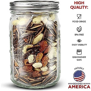 Bedoo 6 Pack 32 oz Mason Jars with Wide Mouth Airtight Lids and Bands, Clear Quart Mason Jars for Preserving, Meal Prep, Overnight Oats, Canning, Fermenting, Pickling, Party Favors