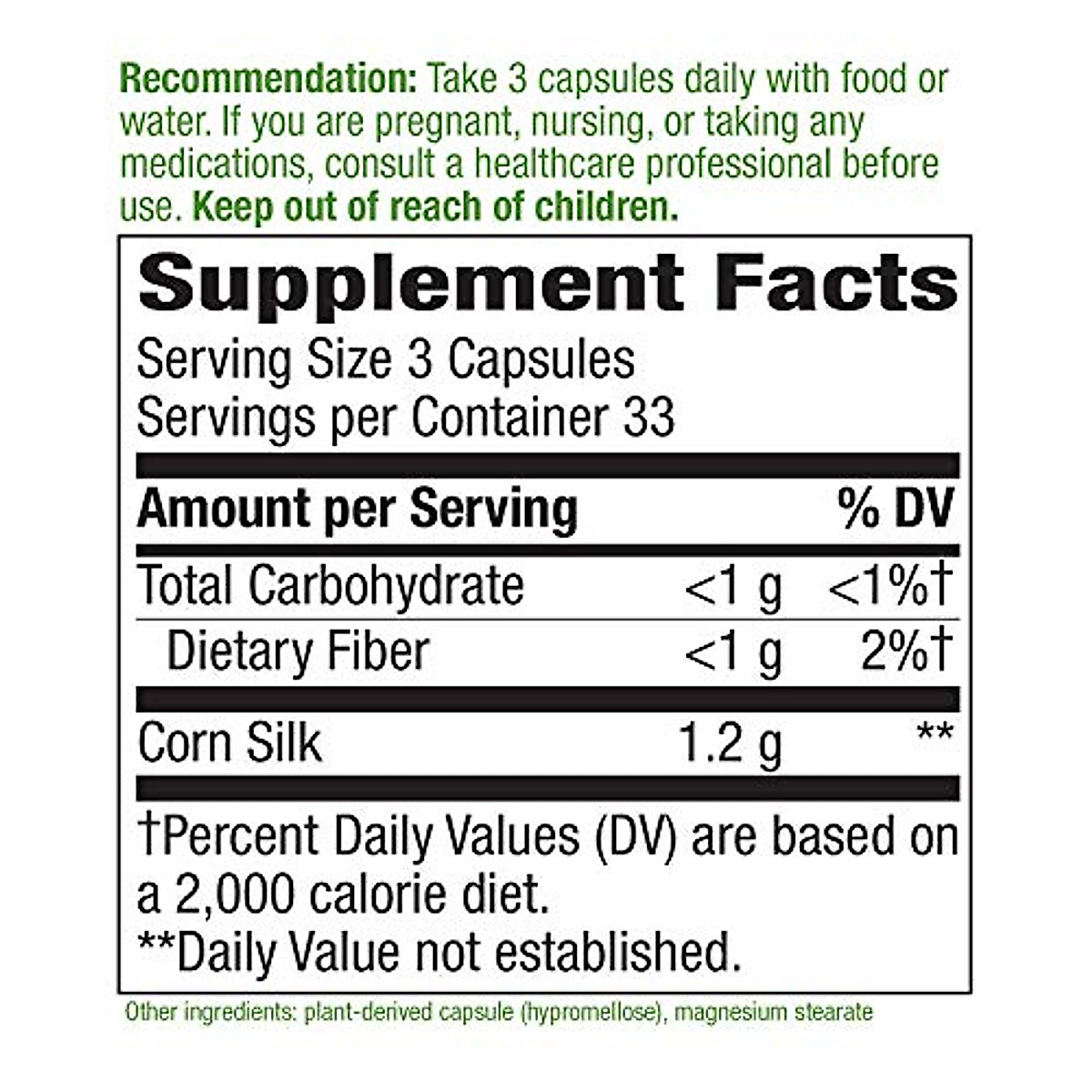 Nature's Way Premium Herbal Corn Silk, 1,200 mg per serving, 100 Capsules