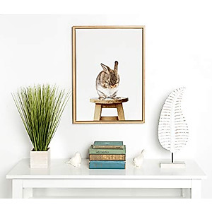 Kate and Laurel Sylvie Shy Bunny Rabbit Animal Print Portrait Framed Canvas Wall Art by Amy Peterson, 18x24 Natural