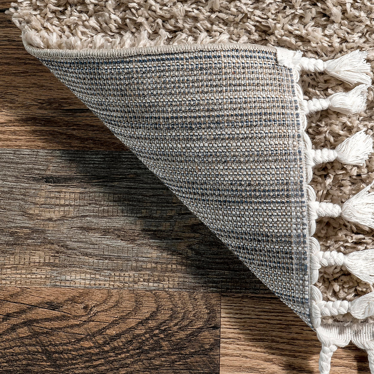 NULOOM Neva Modern Tasseled Shag Area Rug, 8' Square, Beige