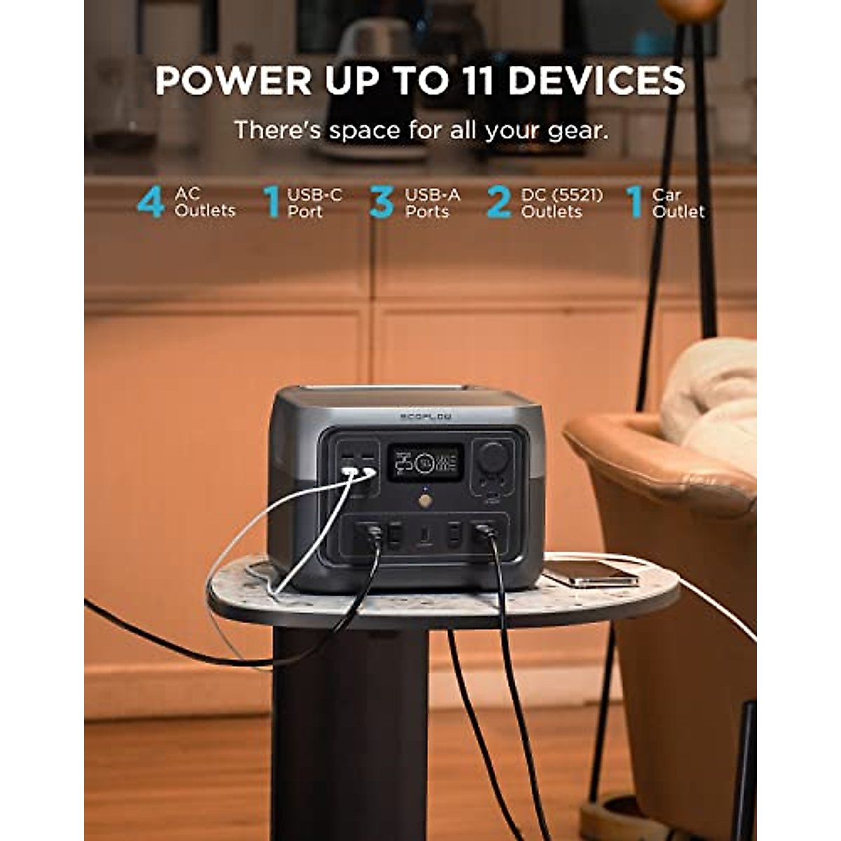 EF ECOFLOW Portable Power Station RIVER 2 Max, 512Wh LiFePO4 Battery/ 1 Hour Fast Charging, Up To 1000W Output Solar Generator (Solar Panel Optional) for Outdoor Camping/RVs/Home Use