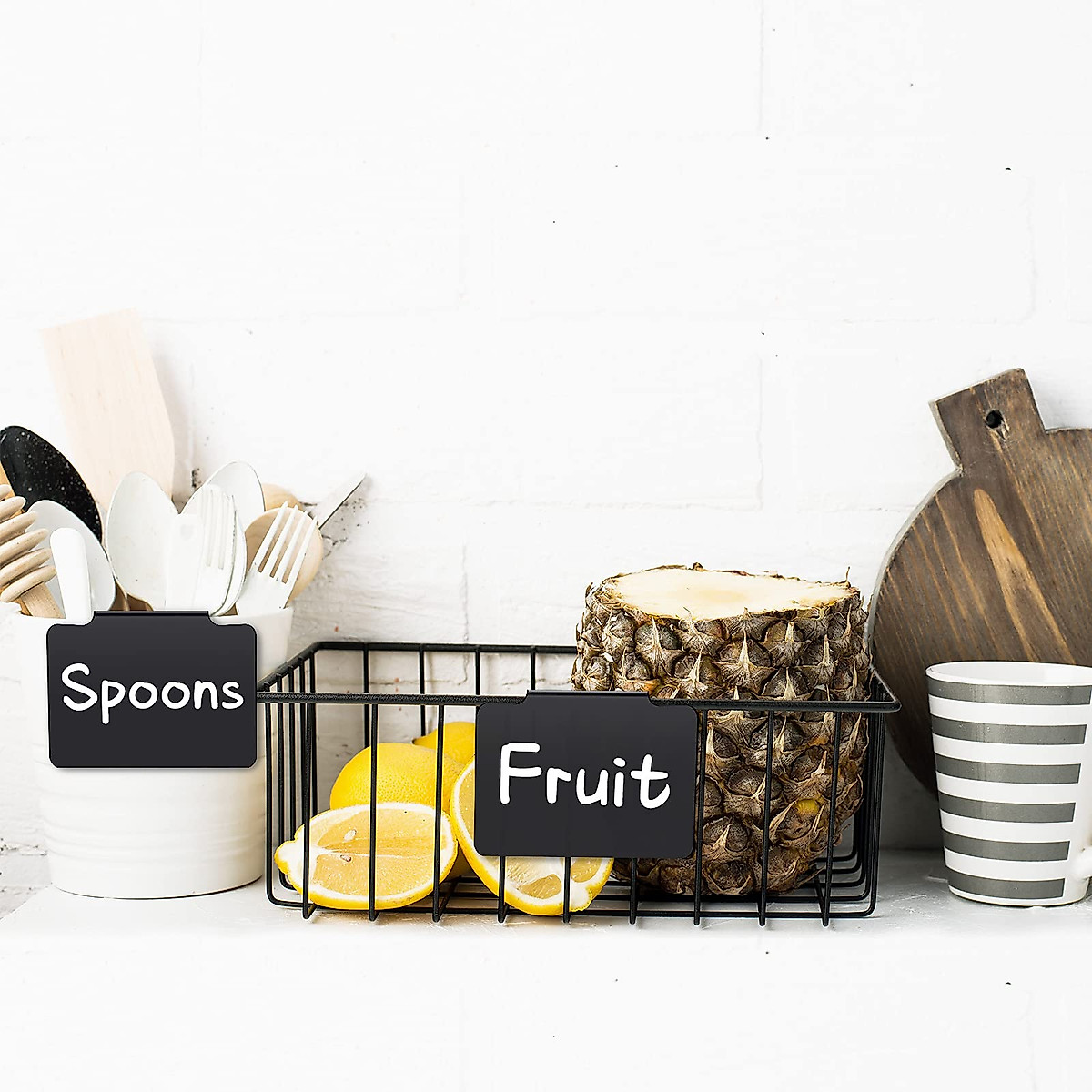 Plastic Basket Bin Label Clip on Removable Basket Label Kitchen Pantry Basket Label Clip with White Chalk Markers for Storage Fabric Bin Basket Box Hanging Bin Clip Label (18 Pieces)