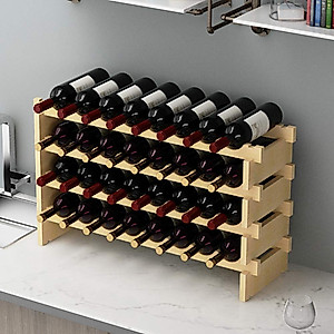 soges Wine Rack 32 Bottle Stackable Wine Storage Wood Wine Display Racks Free Standing Wine Shelf, BY-WS4832M