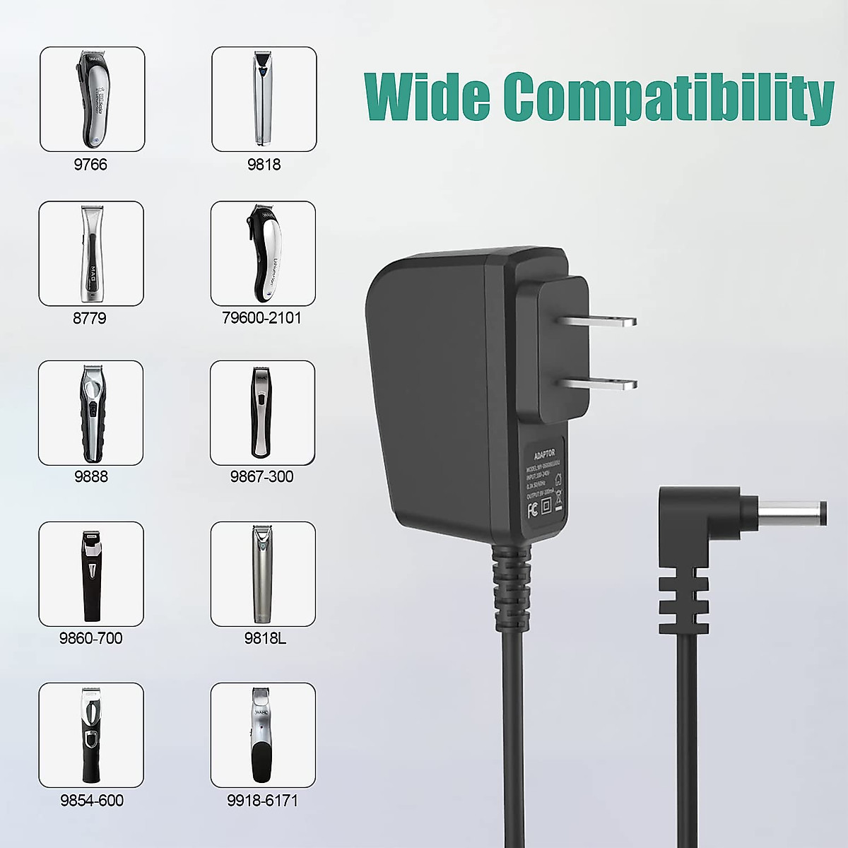 3.7V 100mA Charger for Wahl Trimmer 9818L 9854L Groomer Clipper,9854-600 9867-300 79600-2101 9818-6171 8779 9810 Replacement Shaver Trimmer Power Cord(5.9ft)